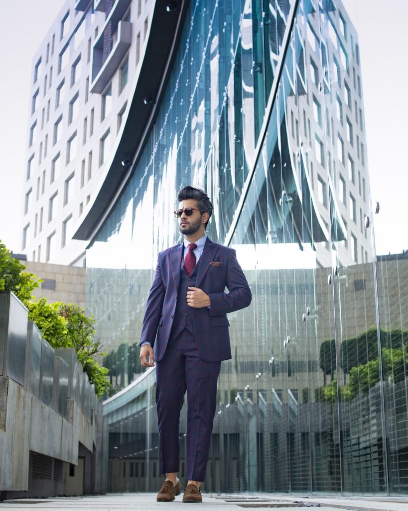 Three Piece Blue-Red Plaid Suit – Salil Jai Singh